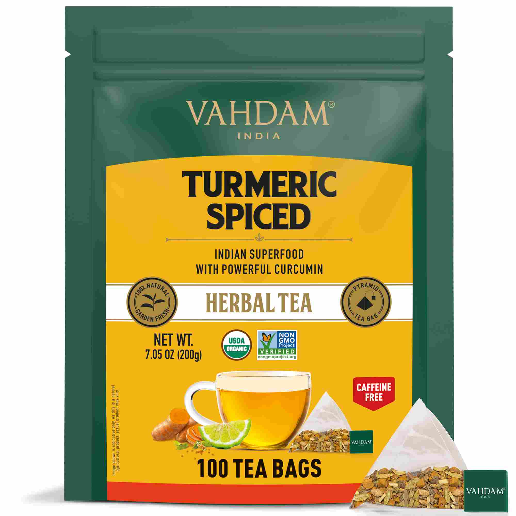 Turmeric Spiced Herbal Tea Tisane 100 Tea Bags | Caffeine Free | VAHDAM®